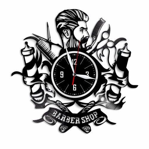 Барбершоп - настенные часы из виниловой пластинки
