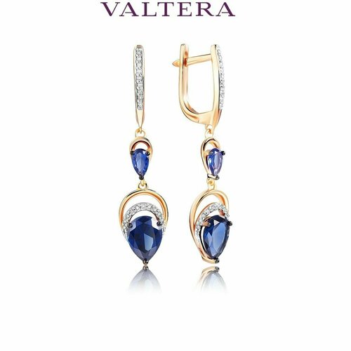 Серьги VALTERA, красное золото, 585 проба, бриллиант, сапфир, длина 3.7 см, синий