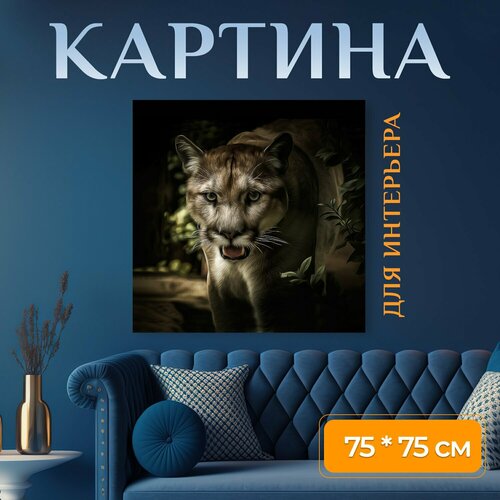 Картина на холсте "Пума, кошачий, хищник" на подрамнике 75х75 см. для интерьера