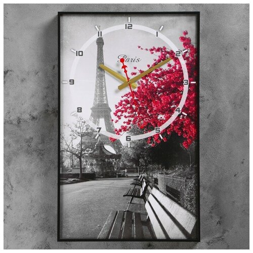 Часы настенные, серия: Город, "Цветущее дерево в Париже", 57х35х4 см, микс