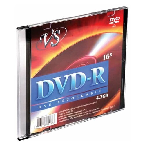 Диск DVD-R VS, 4,7 Gb, 16x, Slim Case (1 штука), VSDVDRSL01, 3 штуки
