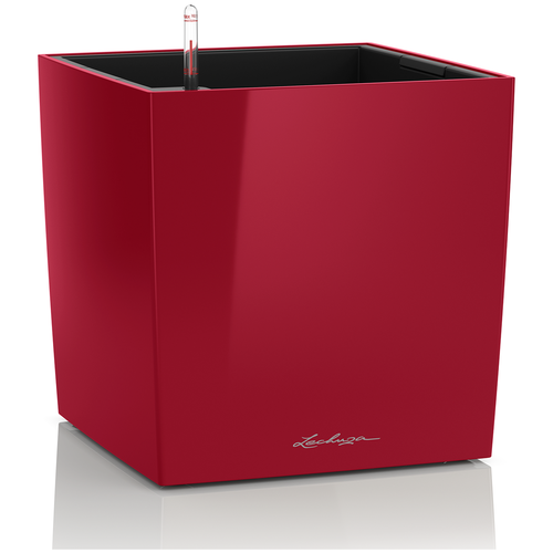 Кашпо LECHUZA напольное с автополивом Cube, 12л, 29.5x29.5x30 см, ярко-красный блестящий