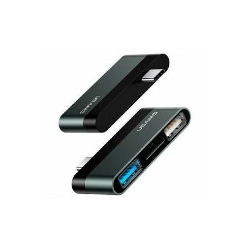 USB HUB Type-C Usams SJ463 Type-C Mini HUB (2USB/MicroSD) серый*