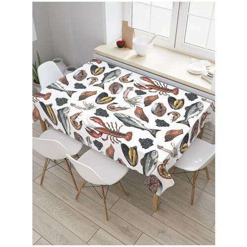 Скатерть прямоугольная JoyArty на кухонный стол "Лангусты и креветки" из оксфорда, 180x145 см