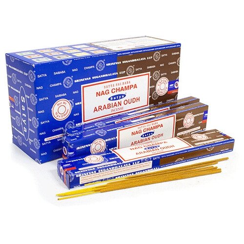 Благовоние Satya 16 гр Наг Чампа и Арабский уд Nag Champa and Arabian Oudh упаковка 12 шт