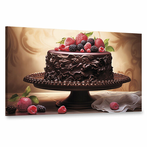 Интерьерная картина 100х60 "Шоколадно малиновый десерт"