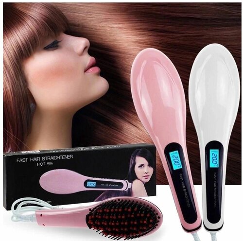 Электрическая расческа-выпрямитель для волос Fast Hair Straightener с дисплеем цвет розовый