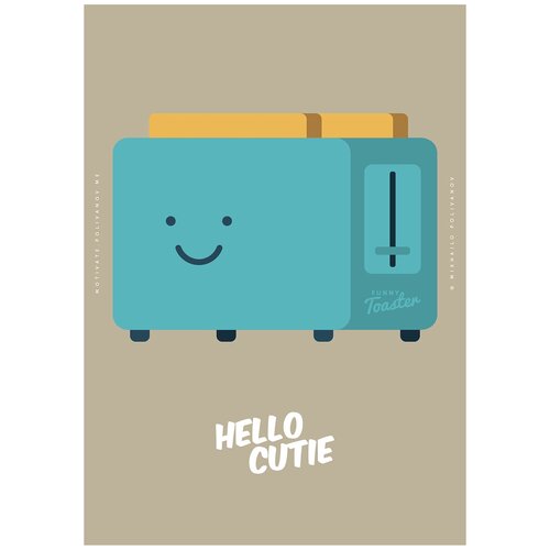 Интерьерный постер на стену в подарок "Hello Cutie Toaster" размера 40х50 см (400х500 мм) в черной раме для декора комнаты, офиса или дома