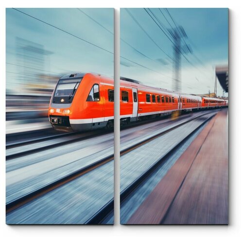 Модульная картина Высокоскоростной красный пассажирский пригородный поезд110x110