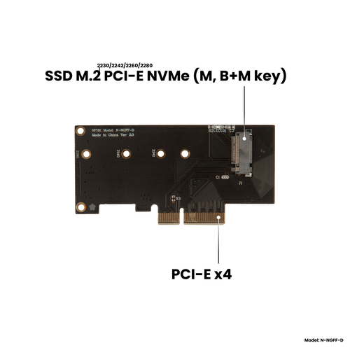 Адаптер-переходник (плата расширения) для установки SSD M.2 2230-2280 PCI-E NVMe (M, B+M key) в слот PCI-E 3.0/4.0 х4/x8/x16, NHFK N-NGFF-D