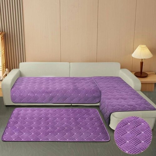 Комплект Накидок на диван (90х210 см -1 шт, 90х160 см - 2 шт) на прорезиненной основе фиолетовый