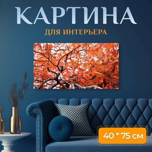 Картина на холсте "Осень, клен, осенние листья" на подрамнике 75х40 см. для интерьера