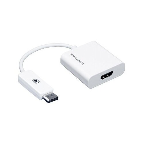 Переходник (адаптер) DisplayPort(20M)-HDMI(19F) 4K, белый Kramer (ADC-DPM/HF/UHD)