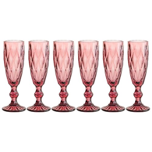 Набор бокалов Lefard Muza Color Ромбо для шампанского, 150 мл, 6 шт., розовый