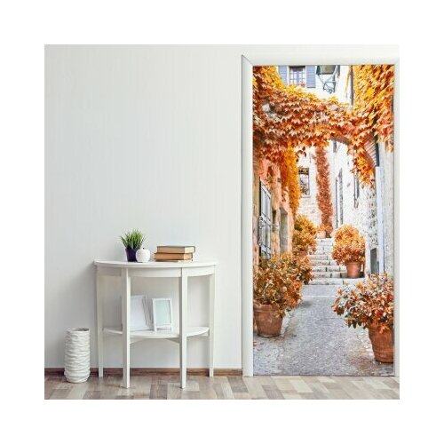 Наклейка на дверь «Осенний дворик»