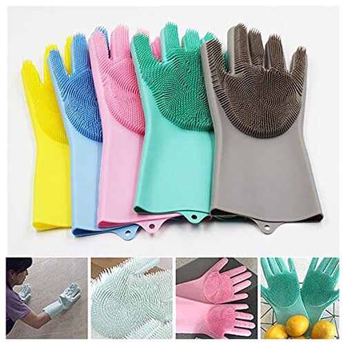 Многофункциональные перчатки силиконовые термостойкие для мытья посуды, перчатки-щетка для кухни, BloomingHome accents. BH-SWG-01
