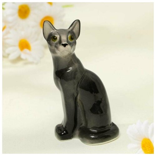 Статуэтка фарфоровая Кошка Тайка, черная, 10см