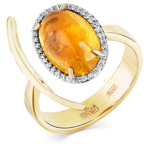 Кольцо Master Brilliant, желтое золото, 585 проба, турмалин, бриллиант, размер 18.5