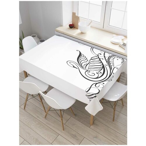 Скатерть прямоугольная JoyArty на кухонный стол "Нарисованный лебедь" из оксфорда, 180x145 см