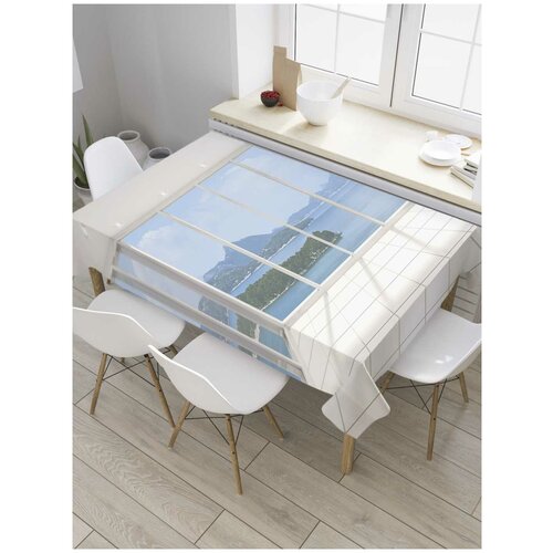 Скатерть прямоугольная JoyArty на кухонный стол "Стеклянная веранда" из оксфорда, 120x145 см