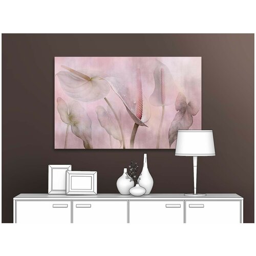 Картина на стену на холсте для интерьера первое ателье "Каллы в розовом тумане" 35х22 см (ШхВ), на деревянном подрамнике Premium