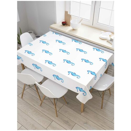 Скатерть прямоугольная JoyArty на кухонный стол "Фигурки морских коньков" из оксфорда, 180x145 см