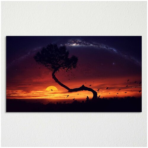 Картина на Дереве - "Дерево на закате", размер 60х32 см