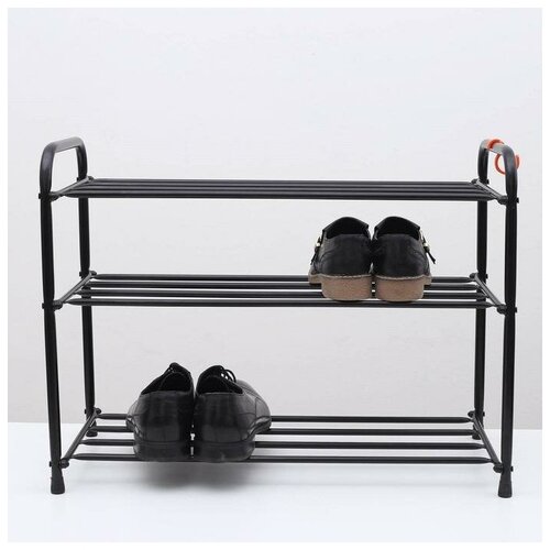 Подставка для обуви, 3 яруса, 65×30×48 см, цвет чёрный