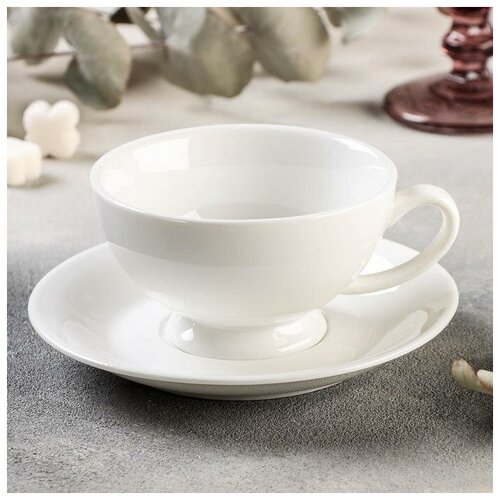 Чайная пара фарфоровая "Бланш", 2 предмета: чашка 250 мл, блюдце d=15.5 см, цвет белый