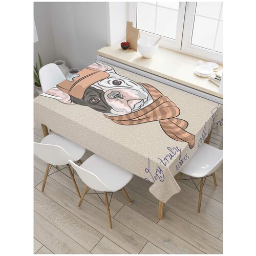 Скатерть прямоугольная JoyArty на кухонный стол "Пес интеллигент" из оксфорда, 120x145 см