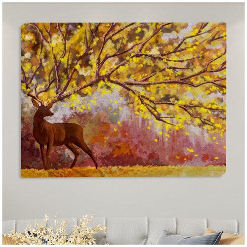 Интерьерная картина "Осенний лес" на натуральном хлопковом холсте, большая, размер 30 на 45/ 30х45 см