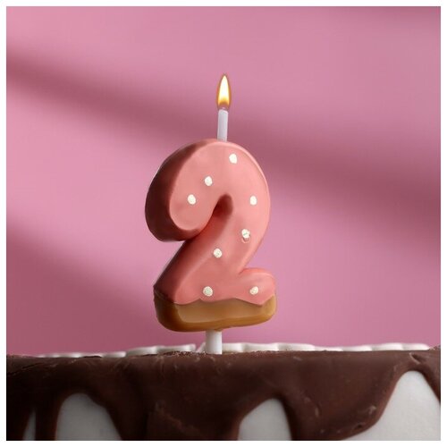 Свеча в торт "Клубничная глазурь", цифра "2", розовая