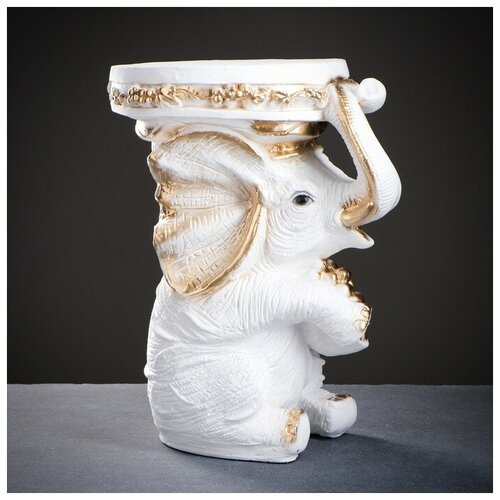 Фигура - подставка "Слон сидя" белое золото, 34х26х44см
