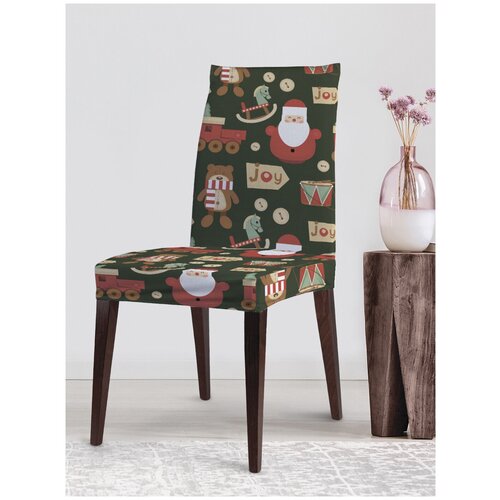 Декоративный чехол на стул JoyArty "Новогодние деревянные игрушки" со спинкой велюровый
