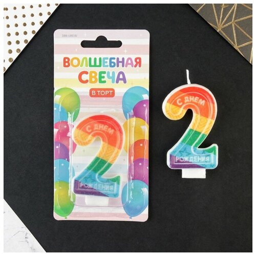 Свеча в торт цифра с цветным нанесением 2 "С Днем рождения"