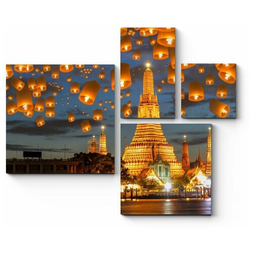 Модульная картина Волшебные небесные фонарики, Бангкок 72x60