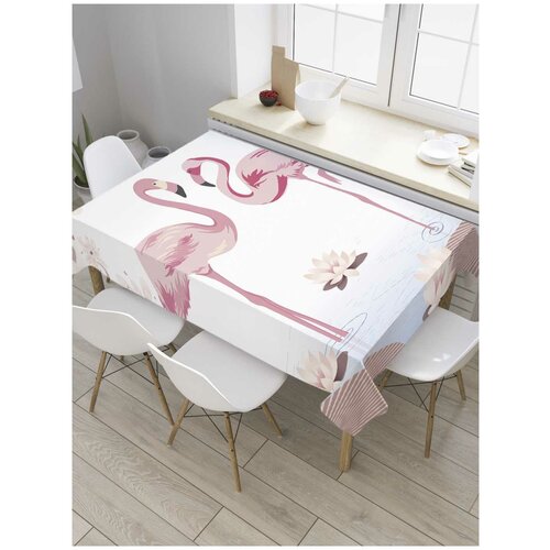 Скатерть прямоугольная JoyArty на кухонный стол "Влюбленые фламинго" из оксфорда, 120x145 см