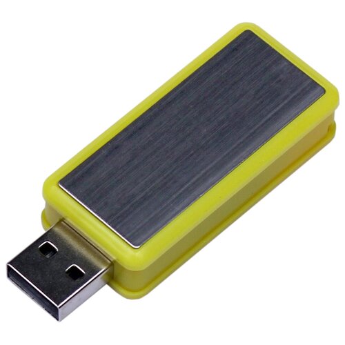 Прямоугольная выдвижная пластиковая флешка для нанесения логотипа (32 Гб / GB USB 3.0 Желтый/Yellow 034)