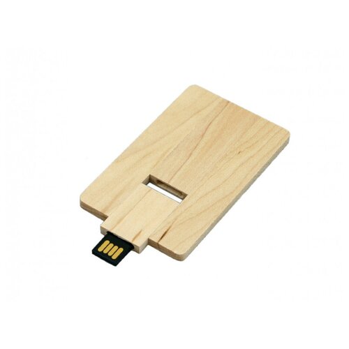 Выдивижная флешка в виде деревянной карточки (64 Гб / GB USB 2.0 Белый/White Wood-Card1 apexto UW 017, деревянная кредитная карта)