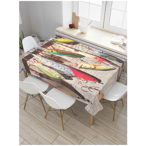 Скатерть прямоугольная JoyArty на кухонный стол "Набор блесен" из оксфорда, 180x145 см