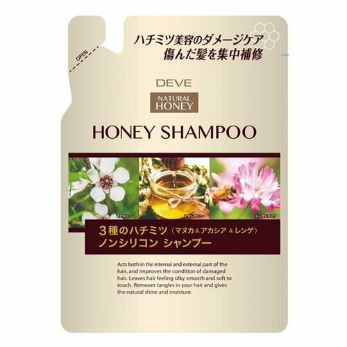 Deve Шампунь для поврежденных волос "3 вида меда" Natural Honey Shampoo, сменная упаковка, 350 мл