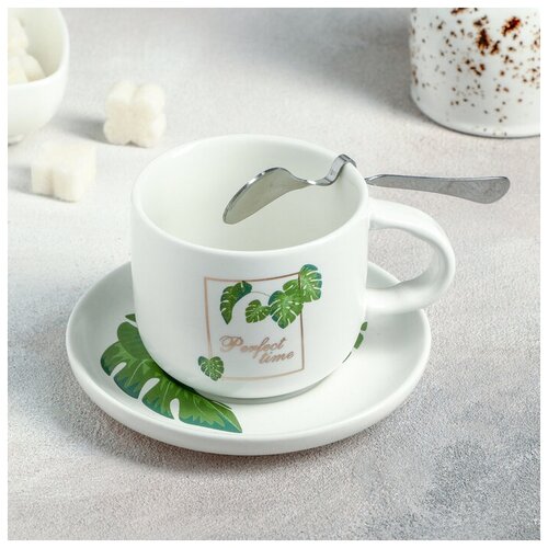 Набор чайный «Ботаника», 3 предмета: чашка 200 мл, блюдце, ложка, цвет микс