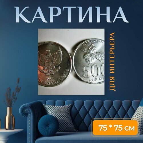Картина на холсте "Индонезийская рупия, банк индонезия, монеты" на подрамнике 75х75 см. для интерьера