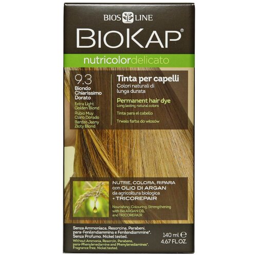 BioKap Nutricolor Delicato стойкая крем-краска для волос, 9.3 очень светлый золотой, 140 мл