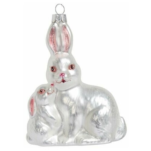 Елочная игрушка Семейка кроликов белые 10см стекло