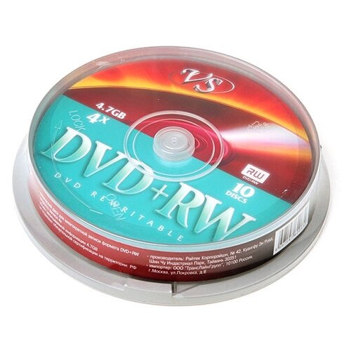 VS Диск DVD+RW VS 4.7Gb 4x Cake Box, 10шт