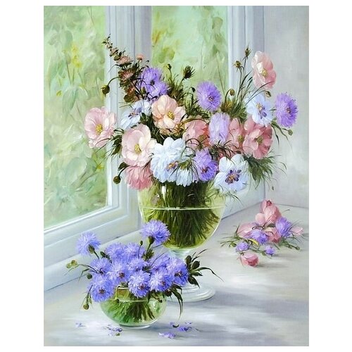 Репродукция на холсте Цветы в вазе (Flowers in a vase) №80 Шолнхэммер Хайнц 50см. x 64см.