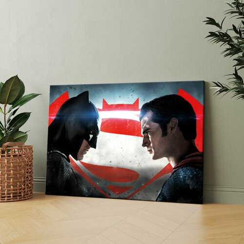 Картина на холсте (Бэтмен против Супермена) 30x40 см. Интерьерная, на стену.