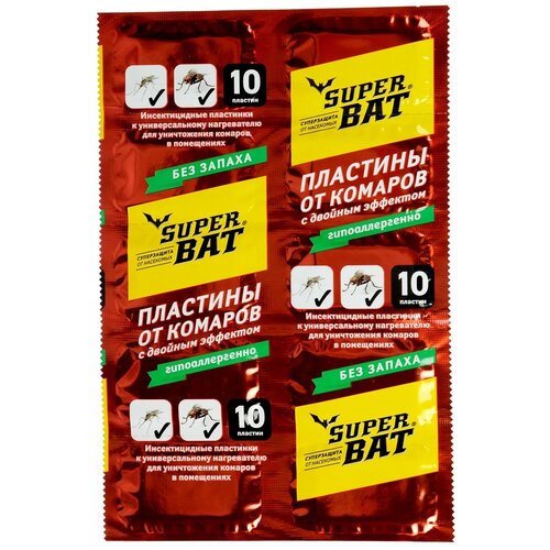 Пластины от комаров и мух "Super Bat", красные, 10 шт