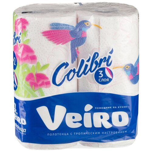 Полотенца бумажные VEIRO Colibri 3-сл, белые с гол. тиснением, 2рул./уп, 8п32